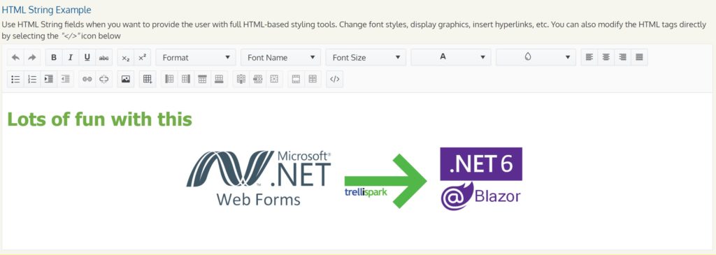 Fields - HTML String